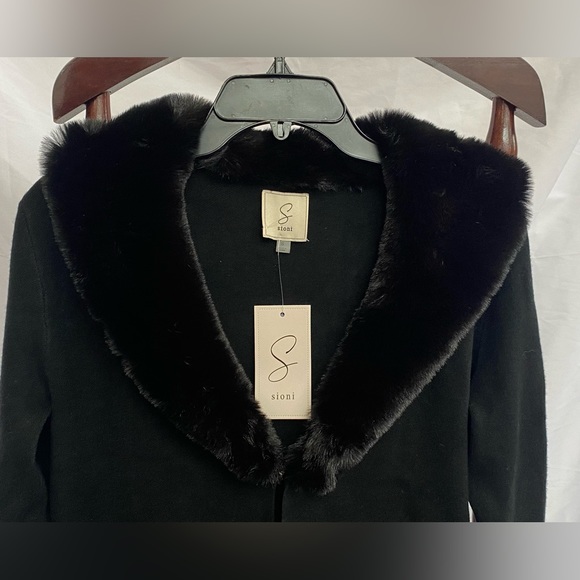 Sioni | Jackets & Coats | Sioni Black Faux Fur Trimmed Cardigan Size ...